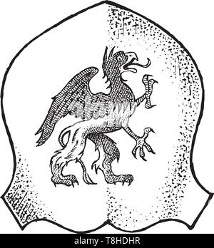 Heraldry in vintage style. Engraved coat of arms with animals, birds ...