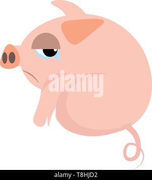 Sad little pig, illustration, vector on white background Stock Vector ...