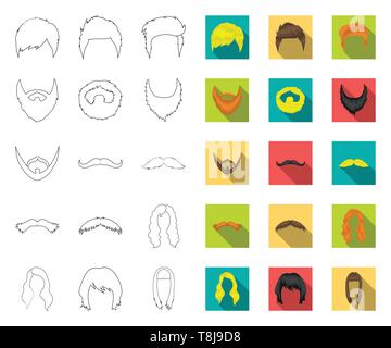 Mustache and beard, hairstyles flat icons in set collection for design ...