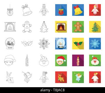 Christmas attributes and accessories outline icons in set collection ...