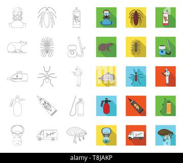 Pest, poison, personnel and equipment outline icons in set collection ...