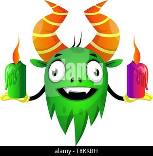 Monster with candles, illustration, vector on white background Stock ...