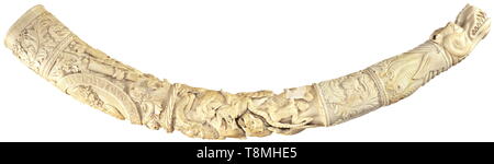 A carved French ivory tooth, 19th century Massive, hollow tooth, worked ...