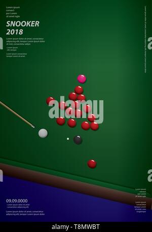 Billiard club and poolroom banner template. Billiard pool ball pyramid ...