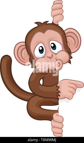 Monkey Cartoon Animal Pointing Thumbs Up Sign Stock Vector Image & Art ...