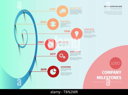 Evolution timeline template with spiral model and icons - dark version ...