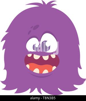 Happy tiny cartoon furry purple monster. Vector illustration. Big set ...