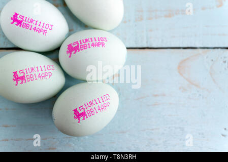 'British Blue' eggs, showing the British Lion Mark, a food safety ...