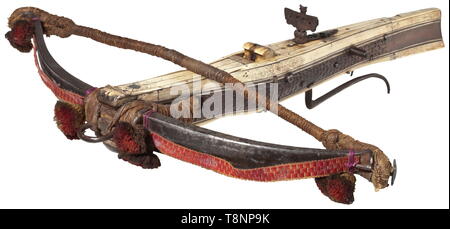 A German hunting crossbow, 17th century Heavy iron prod with a woven ...