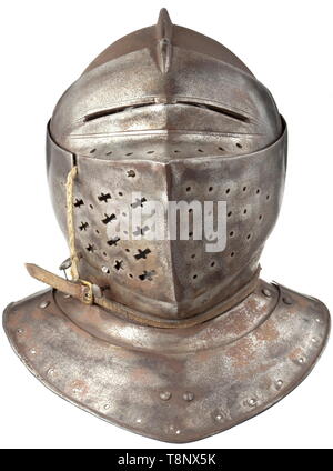 A closed helmet, German or Flemish, circa 1580 Heavy, one-piece forged ...