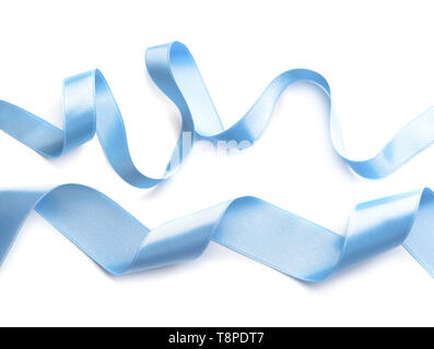 Beautiful blue ribbons on white background Stock Photo - Alamy