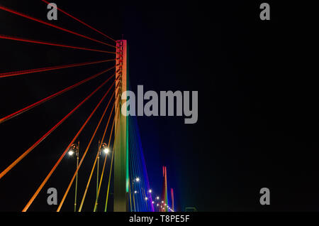 Colourfully illuminated third Mandovi bridge ( Atal Setu ) at night ...
