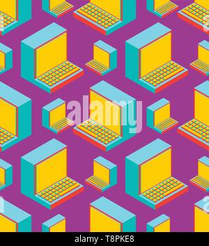 computer hardware seamless pattern, laptop, portable hard drive ...