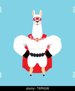 Lama Alpaca superhero. Super llama in mask and raincoat. Strong beast ...
