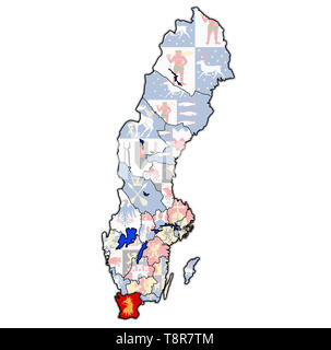 flag of Skane county on map of administrative divisions of Sweden with ...