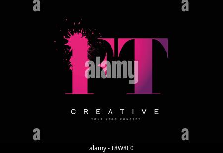 FT F T white and pink Letter Logo with Swoosh and Curved Lines Stock ...