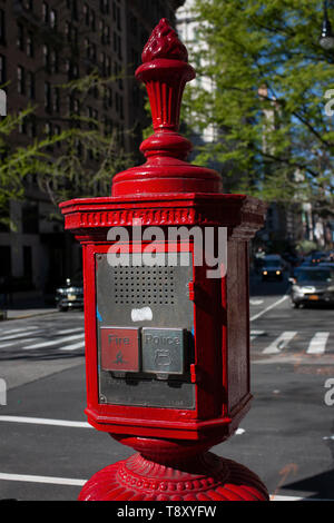 Police and Fire Department call box, alarm box, Gamewell box, close-up ...