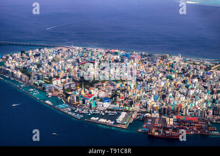 The capital of Maldives from the sky. Aerial view on male the capital ...