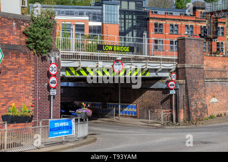 Low Railway Bridge, Headroom Sign, Macclesfield Town Centre, CHeshire ...