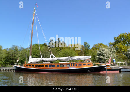 Historic pleasure wherry Hathor moored at How Hill, River Ant, Broads ...