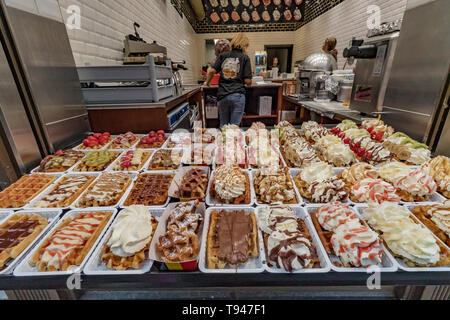 Various different flavours of Waffles on sale at Waffle Planet , a ...