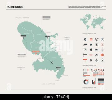 Martinique vector map with infographic elements, pointer marks ...