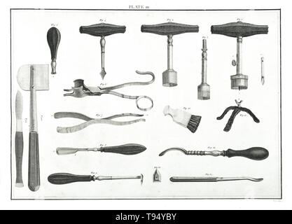 Various types of trephines, spring forceps, a lenticular, a raspatory ...