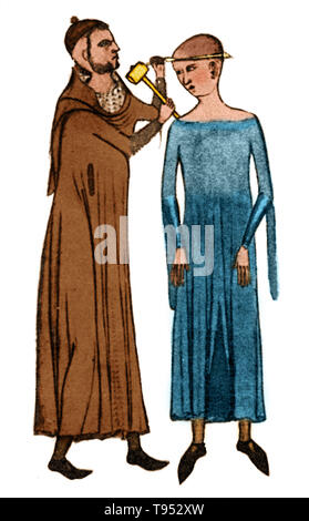 Trepanning, trephining burr hole, woodcut from "Feldtbuch der Stock ...