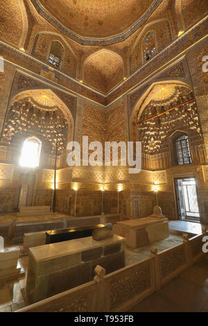 Tombs of Amir Timur and his family inside Tamerlanes mausoleum. The ...