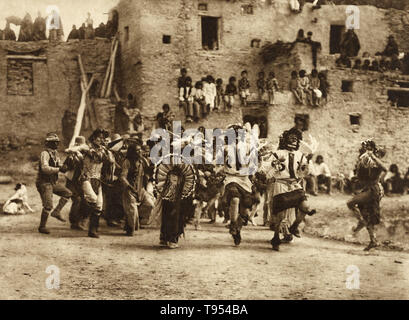 BUFFALO DANCE AT HANO, 1921, by Edward S. Curtis. Spectators positioned ...