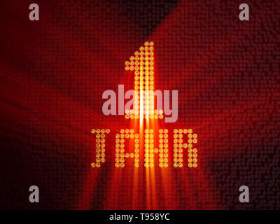 Golden number one year (number 1 year) dotted font, top view, with ...