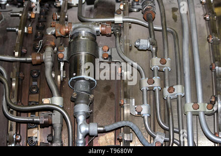 the internal structure of the aircraft engine, with hydraulic, fuel ...