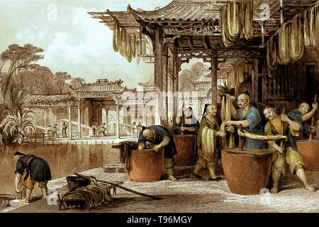 Dyeing and winding silk, 19th Century China - Drawn by T. Allom ...