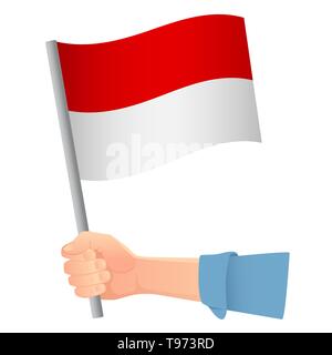 Monaco flag in hand. Patriotic background. National flag of Monaco ...
