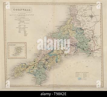 CORNWALL. Antique county map. Railways. Bodmin Moor. WELLER 1868 old ...