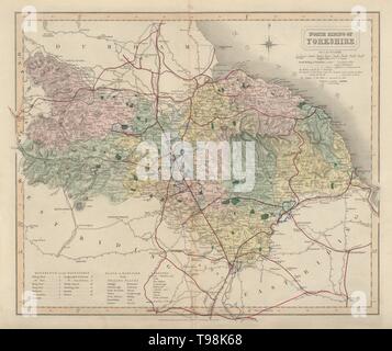 North Riding of Yorkshire antique county map by J & C Walker. Railways ...