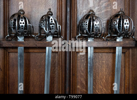 Armour and swords on display inside the Great Hall, Edinburgh Castle ...