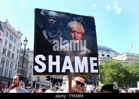 A placard showing Boris Johnson at an anti-Brexit protest in London on ...