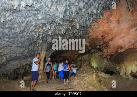 People on tour of Cuevas Bellamar Caves, 1.5km underground cave system ...