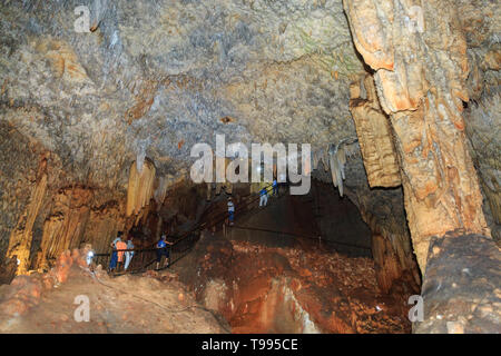 People on tour of Cuevas Bellamar Caves, 1.5km underground cave system ...