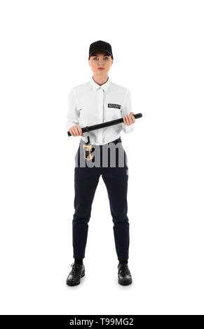Female security guard with baton on white background Stock Photo - Alamy