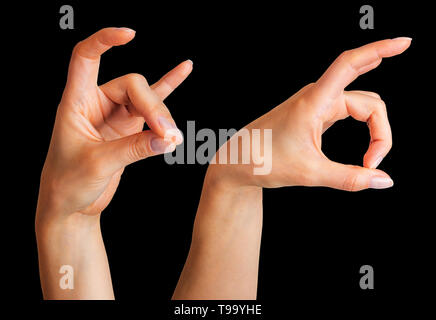 Set of women's hands showing horns of animal or giving the devil horns ...