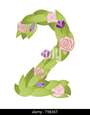 Number two. Cartoon flower font design. Number 2 with flowers and ...