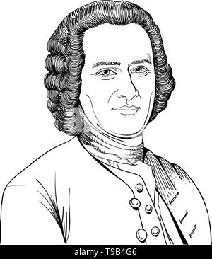 Jean-Jacques Rousseau engraved vector portrait with ink contours ...