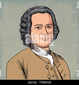 Jean Jacques Rousseau portrait in line art illustration. He was a ...
