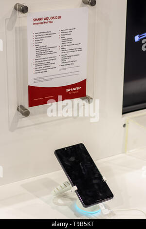 Sharp smartphone on display from 2018, with Android at Sharp exhibition ...