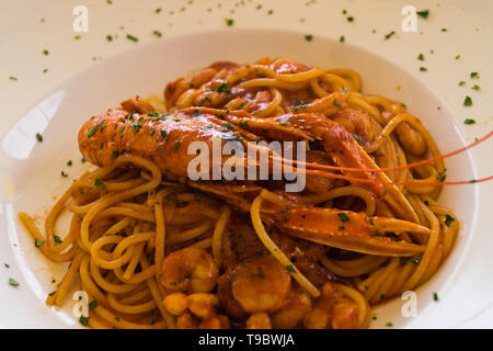 Spaghetti alla busara pasta with shrimps an Italien specialty Stock ...