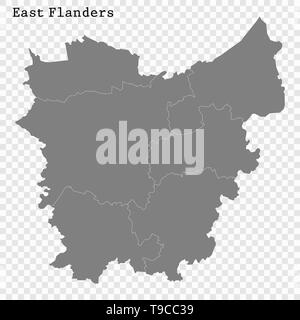 The administrative map of East Flanders Province isolated on white ...