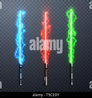 Set of three realistic light swords isolated on transparent background ...