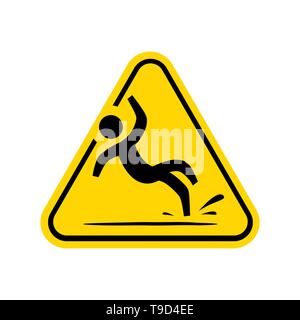 Stumbling man icon in yellow triangle. A warning sign about the danger ...